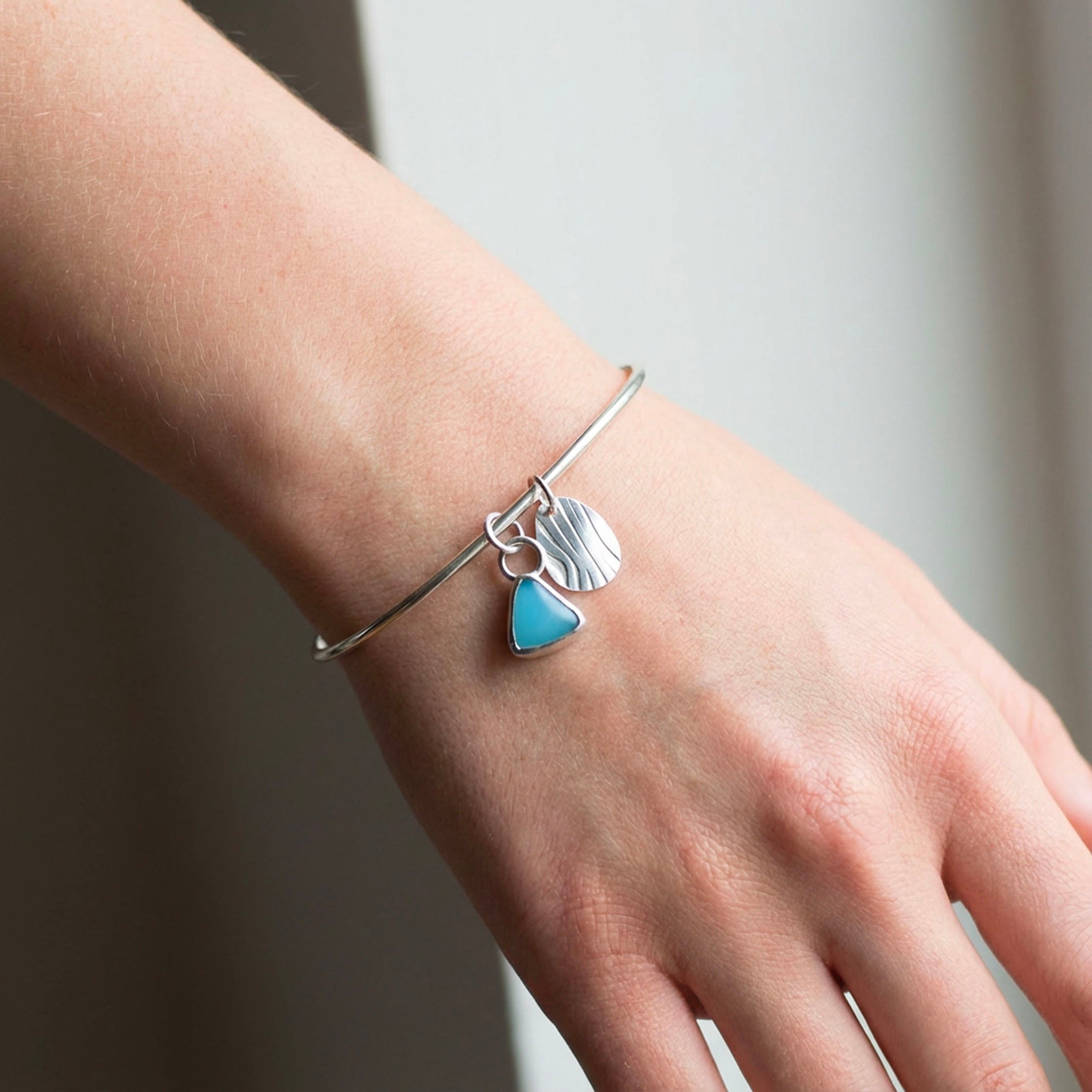 Pebble Bangle with Glass and Ripple Drop – Jo Bull Jewellery